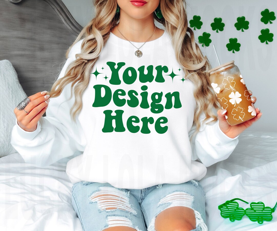 Gildan 18000 Mockup, St Patricks Day Mockup, White Sweatshirt Mockup ...
