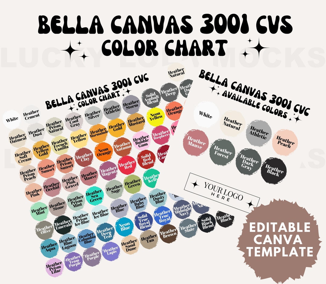 Editable Bella Canvas 3001 CVC Color Chart, Bella Canvas Color Chart ...