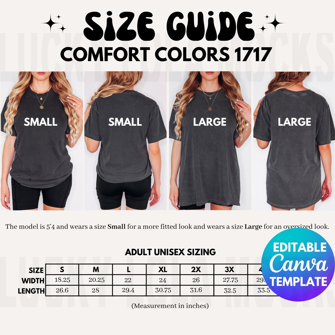 Editable Comfort Colors Size Chart, Oversized Comfort Colors 1717 Size ...