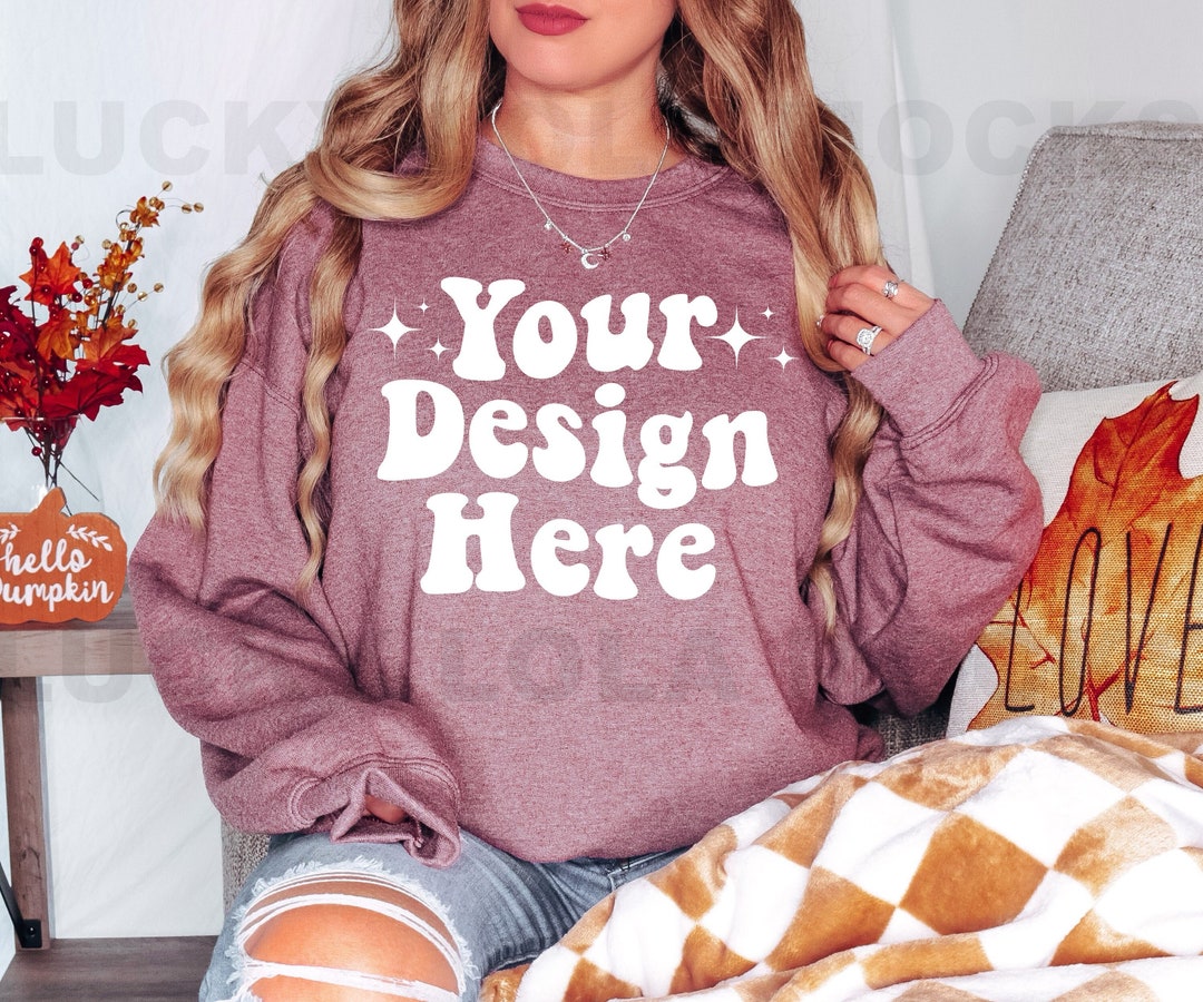 Gildan Heather Sport Dark Maroon Mockup, Fall Sweatshirt Mockup, 18000 ...