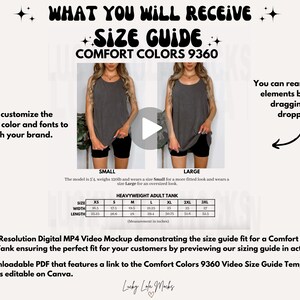 Editable Comfort Colors 9360 Video Size Chart, 9360 Size Chart, 9360 ...