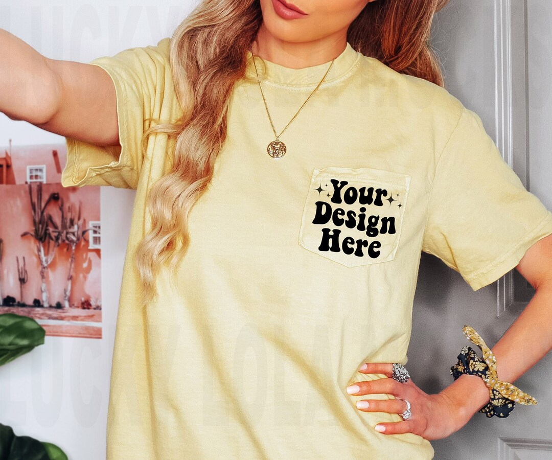 Comfort Colors 6030 Butter Pocket Mockup, Comfort Colors Pocket Mockup ...