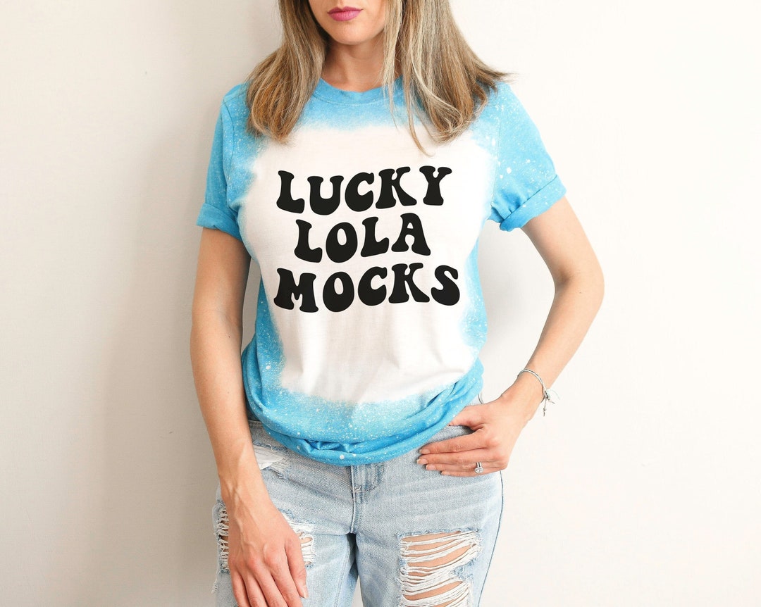 Bleach Gildan Heather Sapphire Mockup, Gildan 64000 Mockup, Bleached T ...