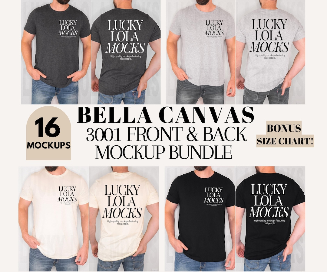 Bella Canvas 3001 Front Back Bundle, Front and Back Men Mock Up, Bella ...