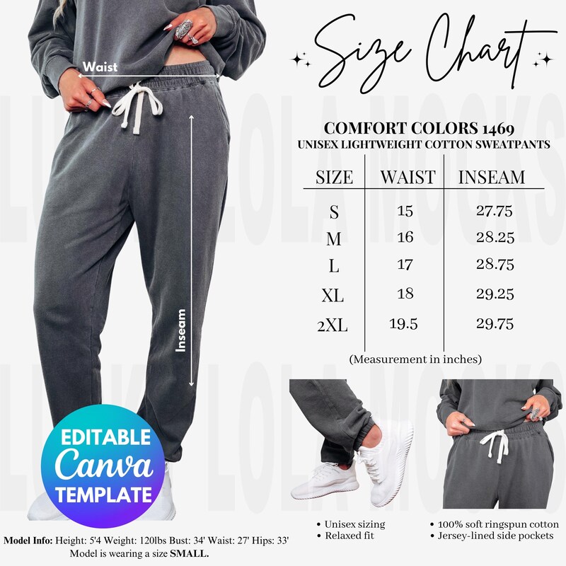 Comfort Colors Sweatpants Chart - Etsy