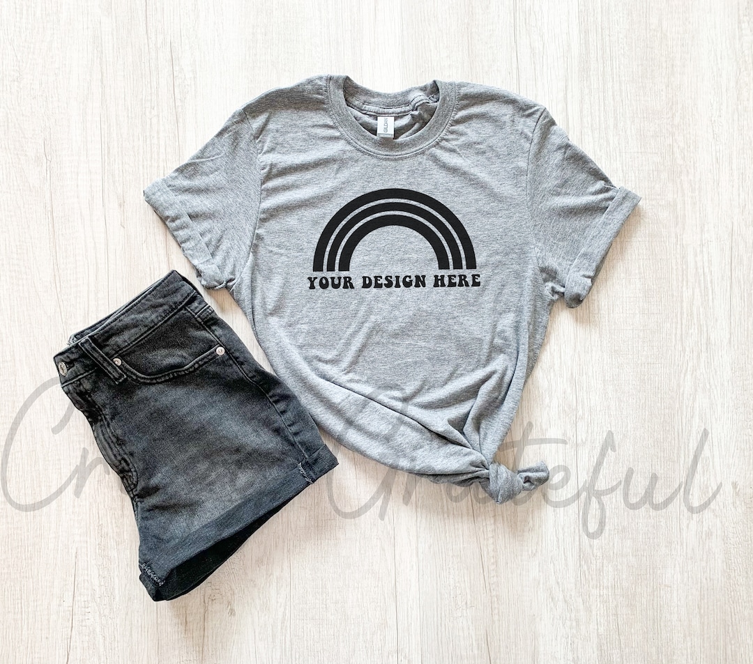 Gildan 64000 Graphite Heather Mockup, Gildan 640000, Graphite Heather T ...