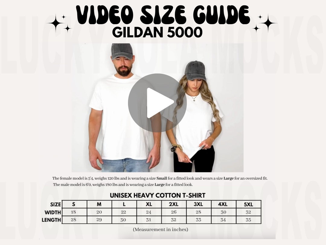 Gildan 5000 Video Size Chart, Oversized Size Chart, Size Guide Mockup ...