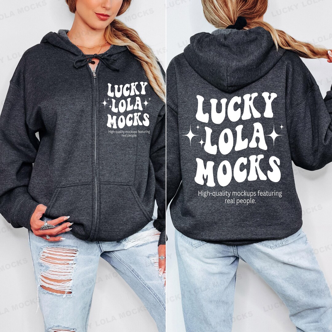 18600 Mockup Front and Back, Gildan 18600 Dark Heather Mockup, Gildan ...