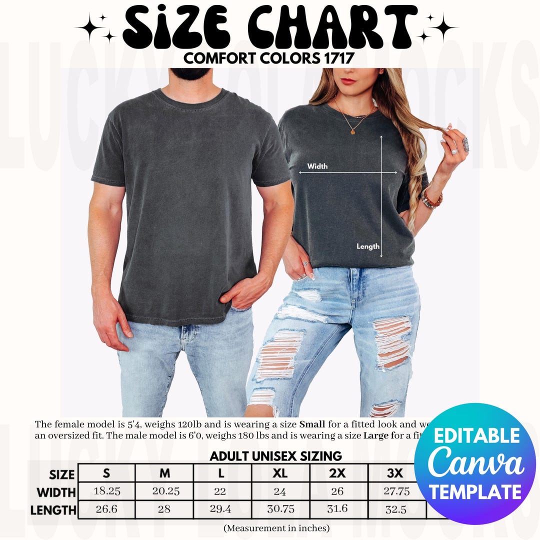 EDITABLE Comfort Colors 1717 Size Chart, Comfort Colors Size Chart ...