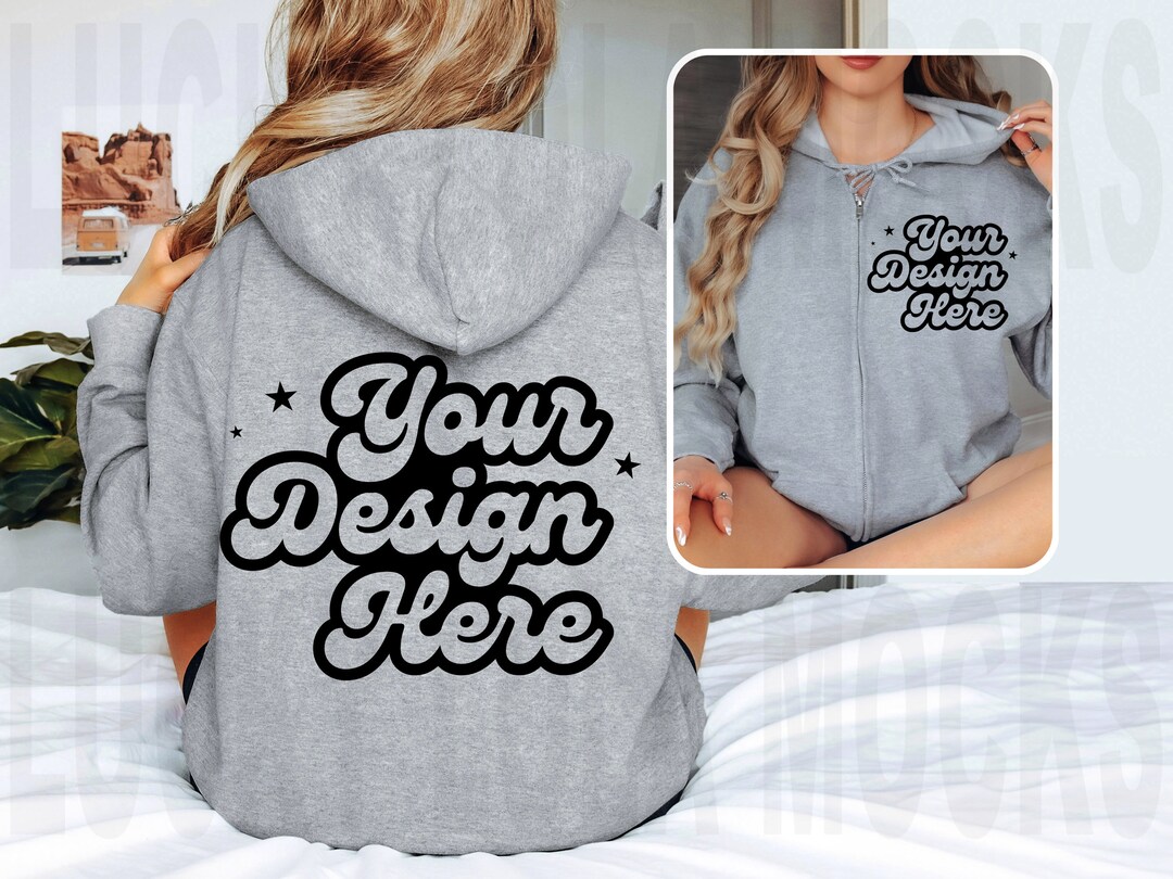 18600 Mockup Front and Back, Gildan 18600 Sport Grey Mockup, Gildan Zip ...