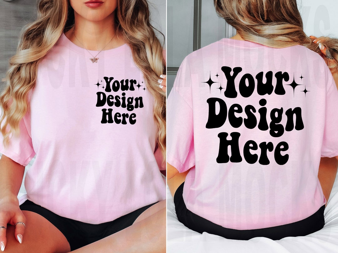 Gildan 5000 Front and Back Mockup, Gildan 5000 Pink Mockup, Pink Shirt ...