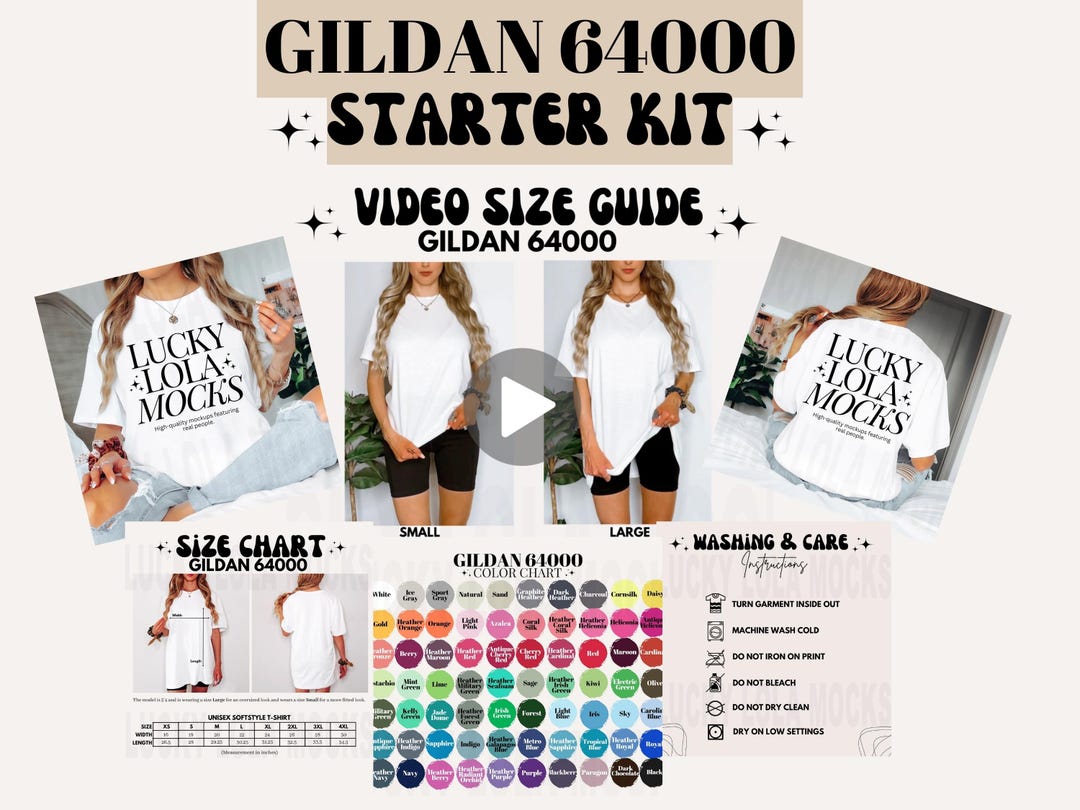 Gildan 64000 Video Starter Kit, 64000 Video Size Chart, Gildan 64000 Mockup, Gildan 64000 Size ...