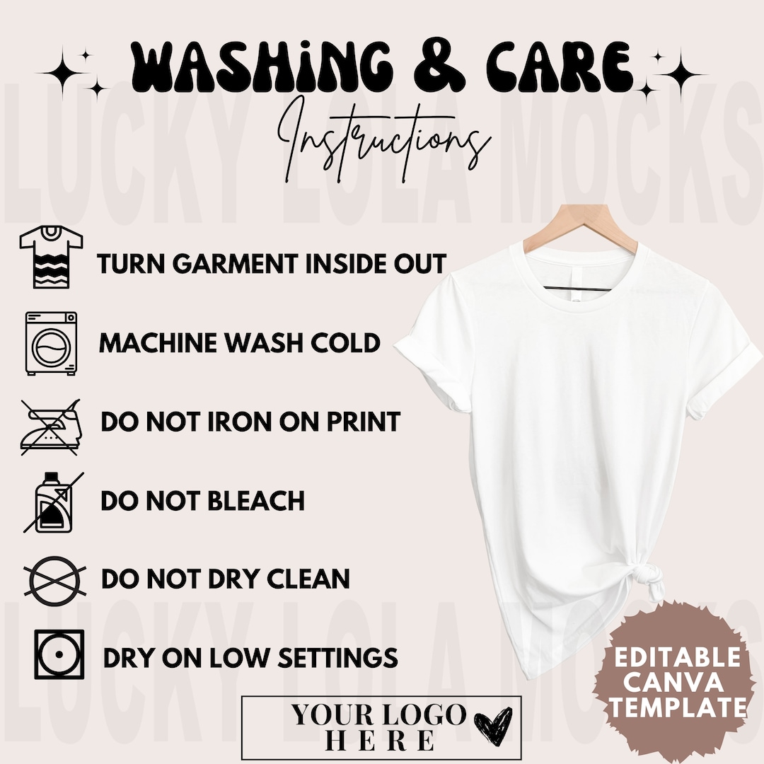 EDITABLE Washing Instructions Chart, Care Instructions, Washing ...