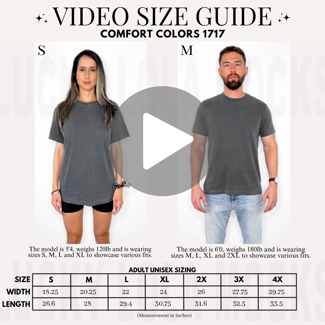 Comfort Colors 1717 Video Size Chart, 1717 Size Chart, Video Mockup ...