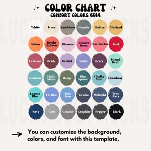 Editable Comfort Colors 6014 Color Chart, Comfort Colors Color Chart ...