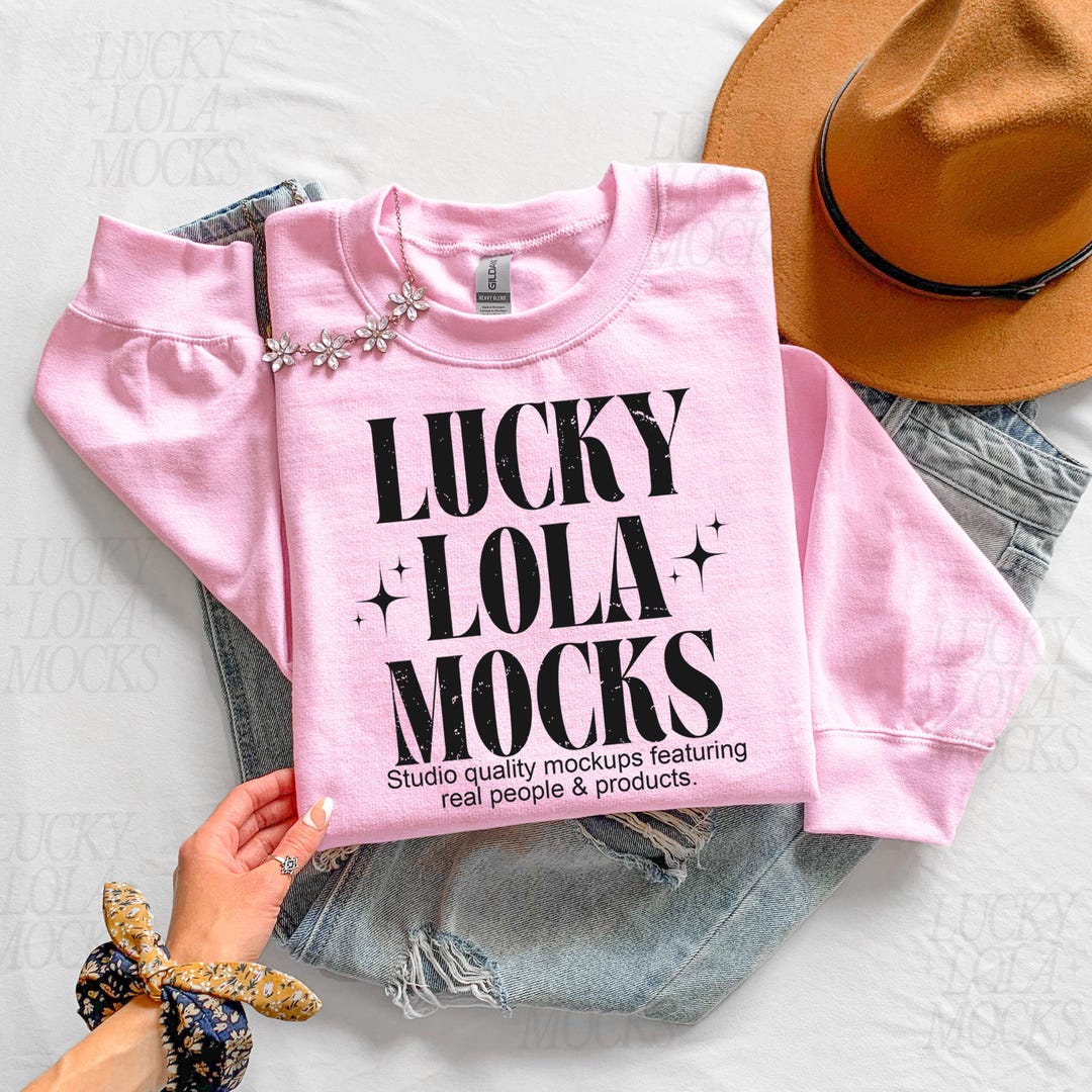 Gildan 18000 Light Pink Mockup, Hand Holding Sweatshirt, Folded G18000 ...