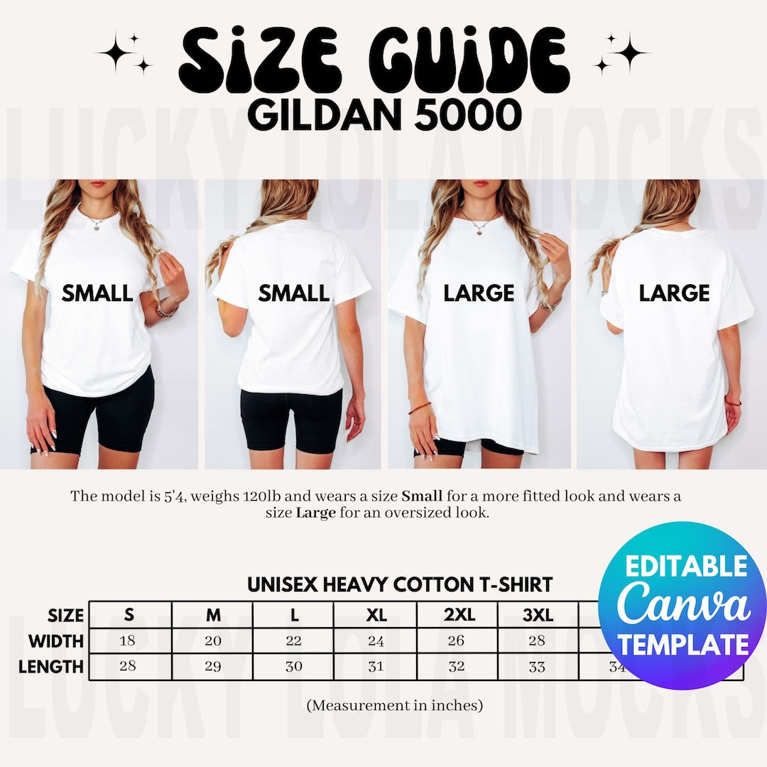 Editable Gildan 5000 Size Chart, Oversized Size Chart, Size Guide ...