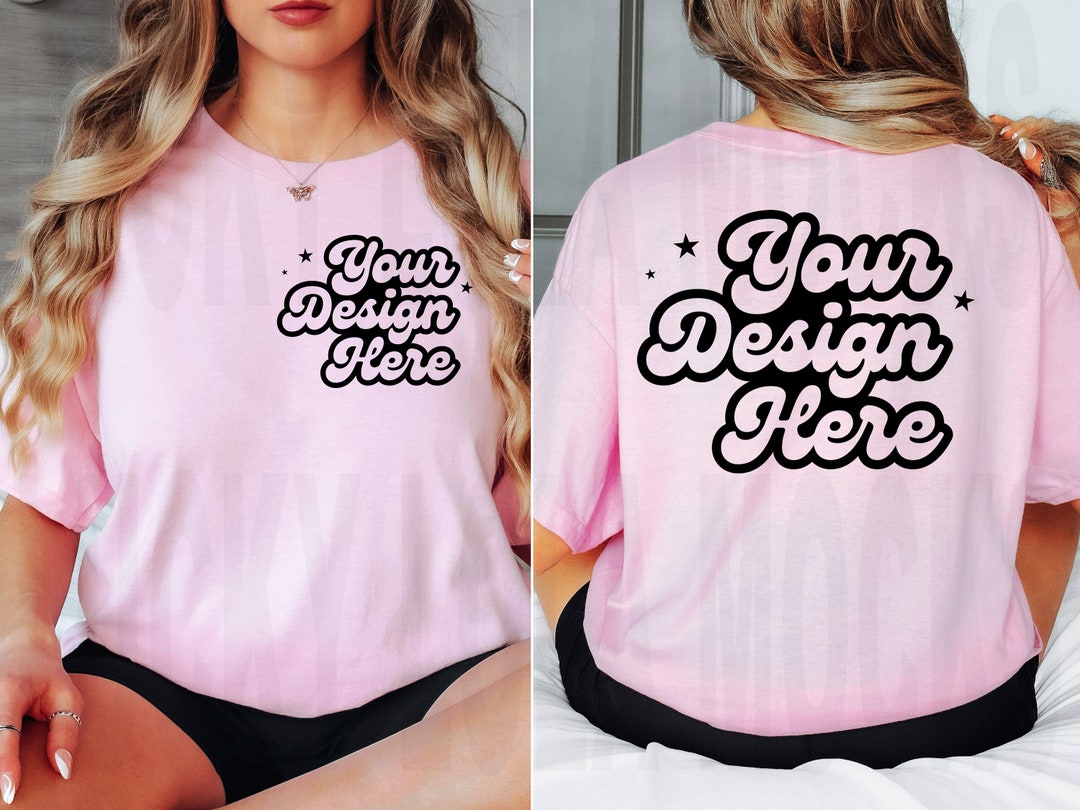 Gildan 5000 Front and Back Mockup, Gildan 5000 Pink Mockup, Pink Shirt ...