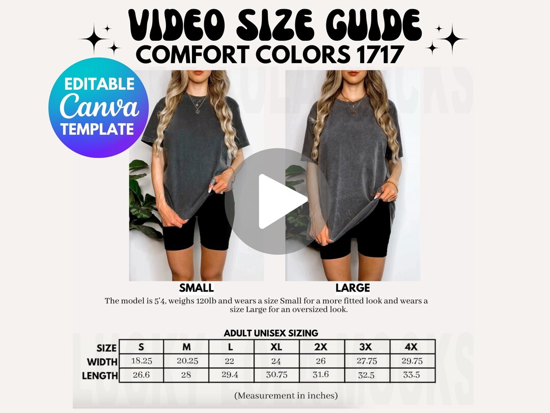 Editable Comfort Colors Video Size Chart, Oversized Comfort Colors 1717 ...