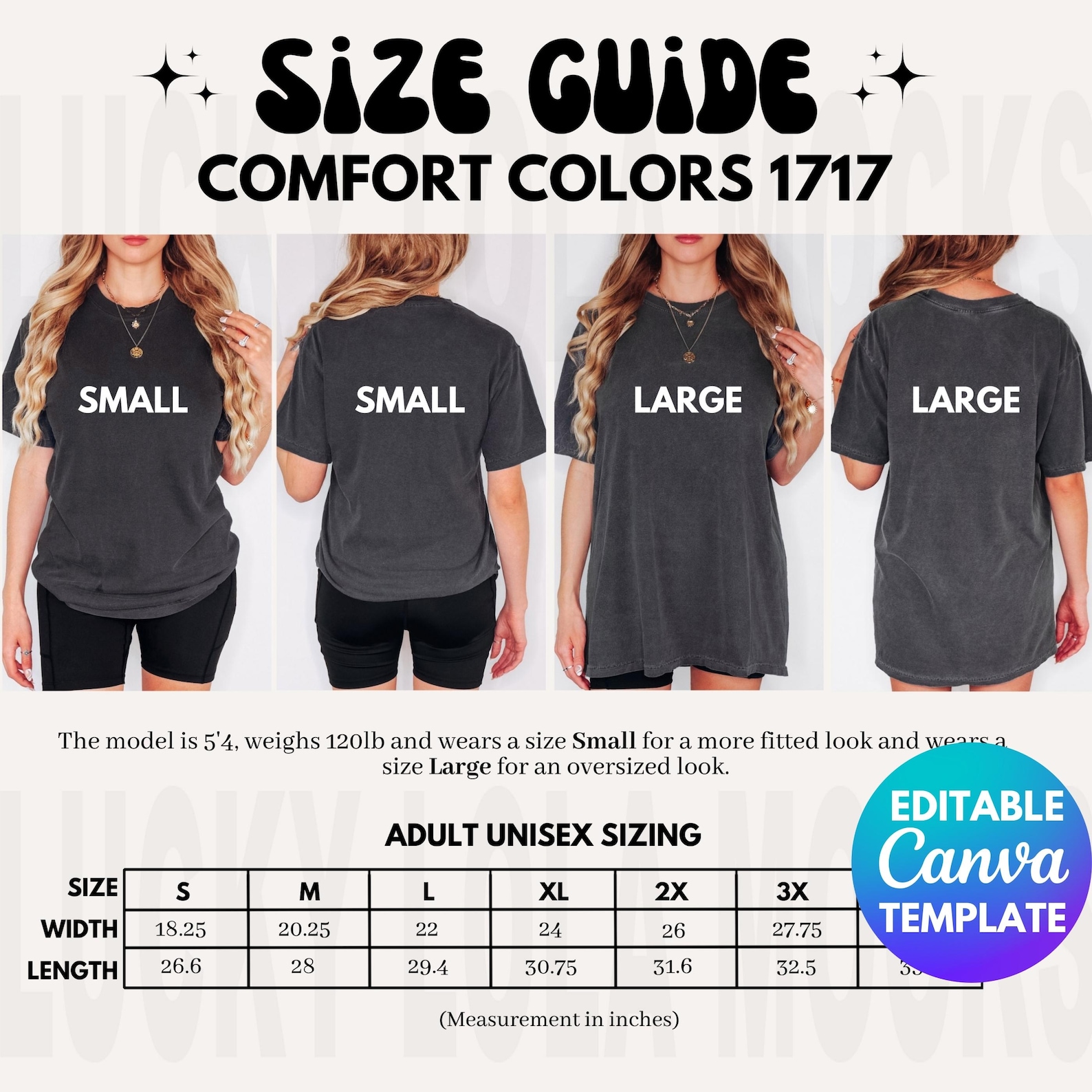 Editable Comfort Colors Size Chart, Oversized Comfort Colors 1717 Size ...