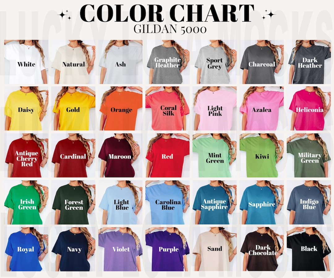 Gildan 5000 Color Chart, Gildan Color Chart, Color Chart Mockup, Gildan ...