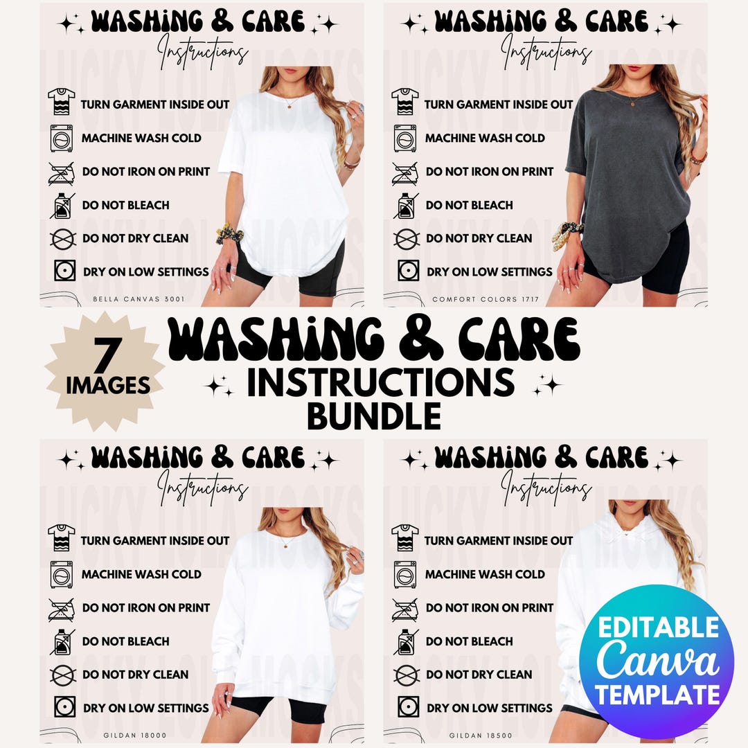 Editable Washing Instructions Chart Bundle, Care Instructions, Bella ...