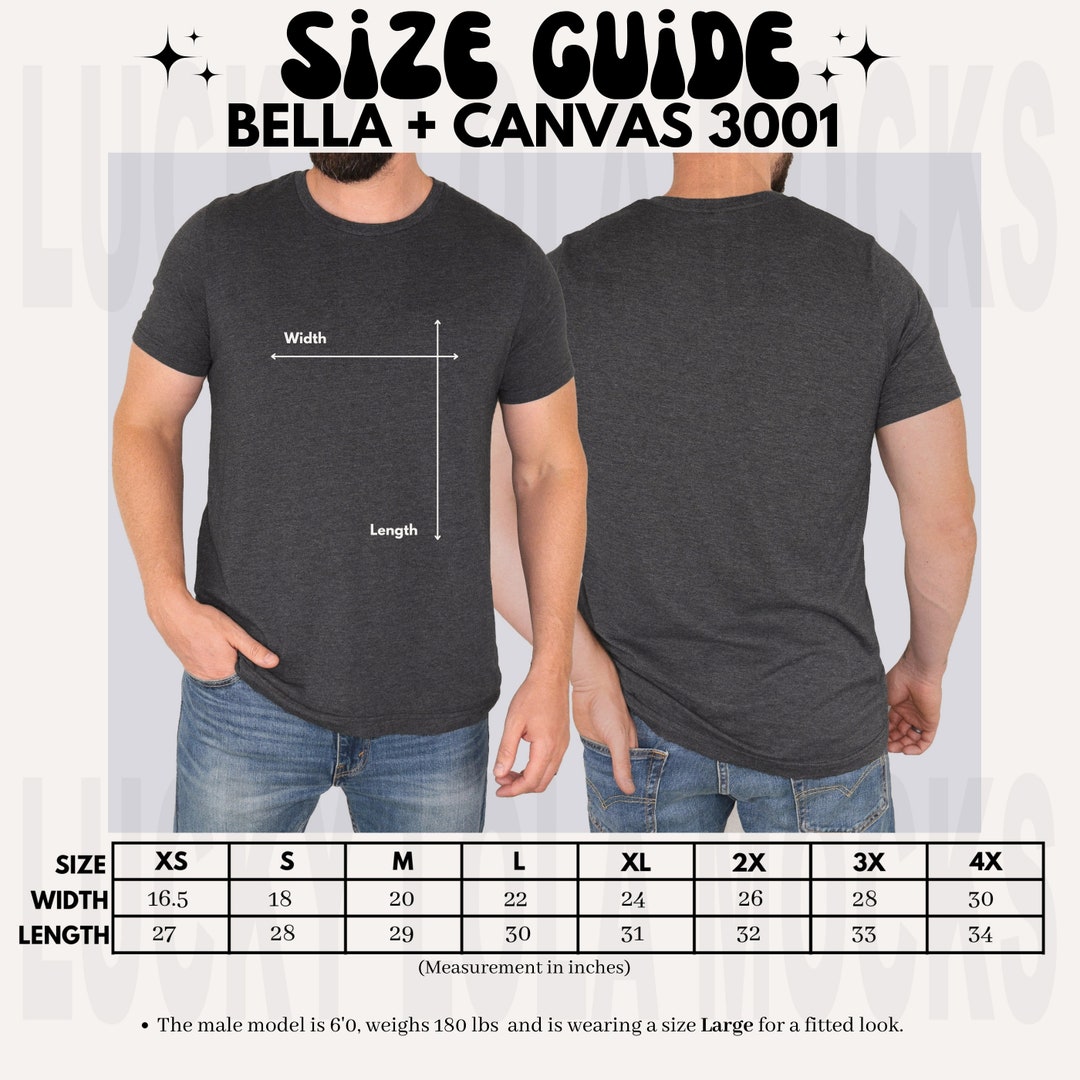 Bella Canvas 3001 Size Chart, Mens Size Chart, Mens Shirt Size Chart ...