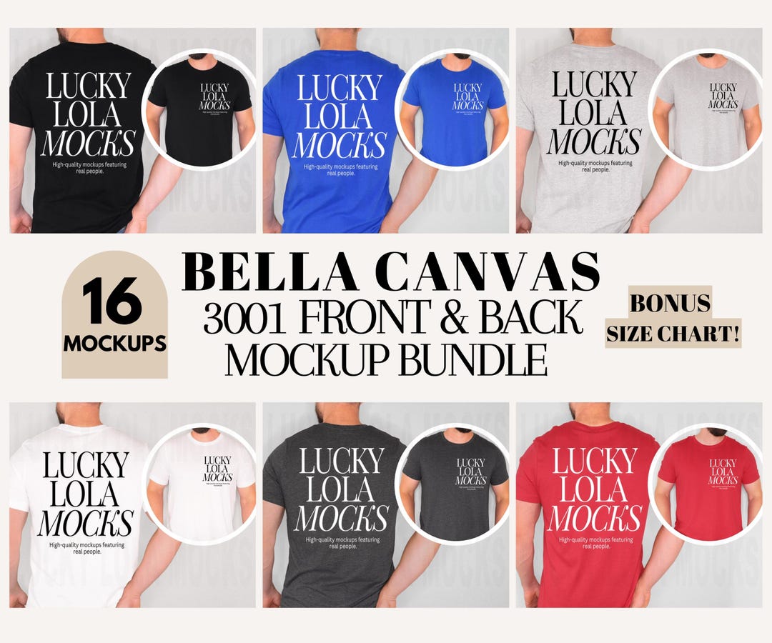 Bella Canvas 3001 Front Back Bundle, Front and Back Men Mock Up, Bella ...