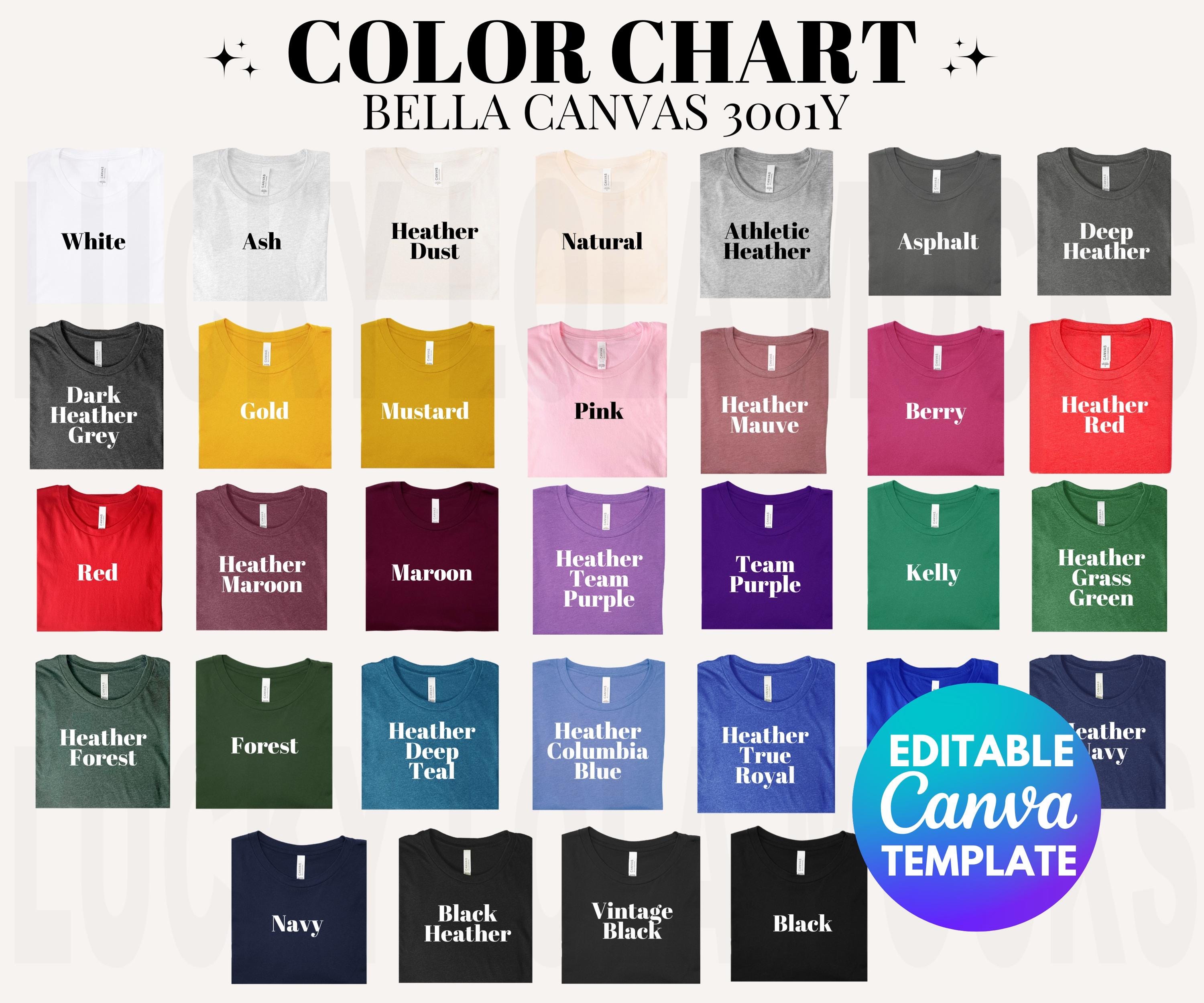 EDITABLE Bella Canvas Youth Color Chart, Bella Canvas 3001y Color Chart ...