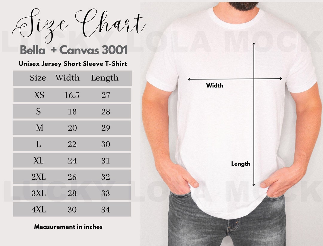 Bella Canvas 3001 Size Chart, Mens Size Chart, Mens Shirt Size Chart ...