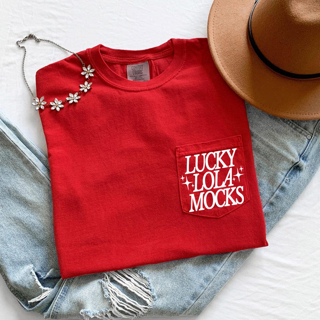 Comfort Colors 6030 Red Pocket Tee Mockup, Pocket T-shirt Mockup, 6030 ...