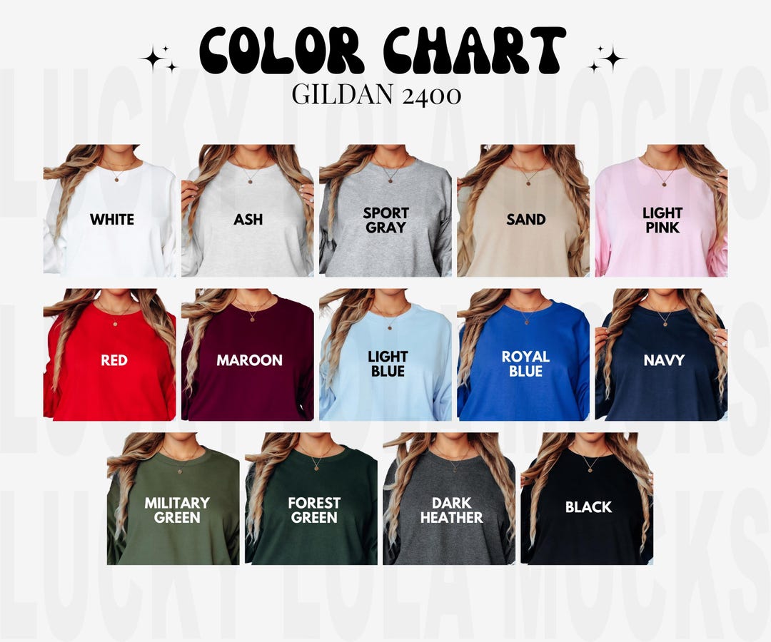Gildan 2400 Color Chart, Gildan Long Sleeve Mockup, Gildan 2400 Mockup ...