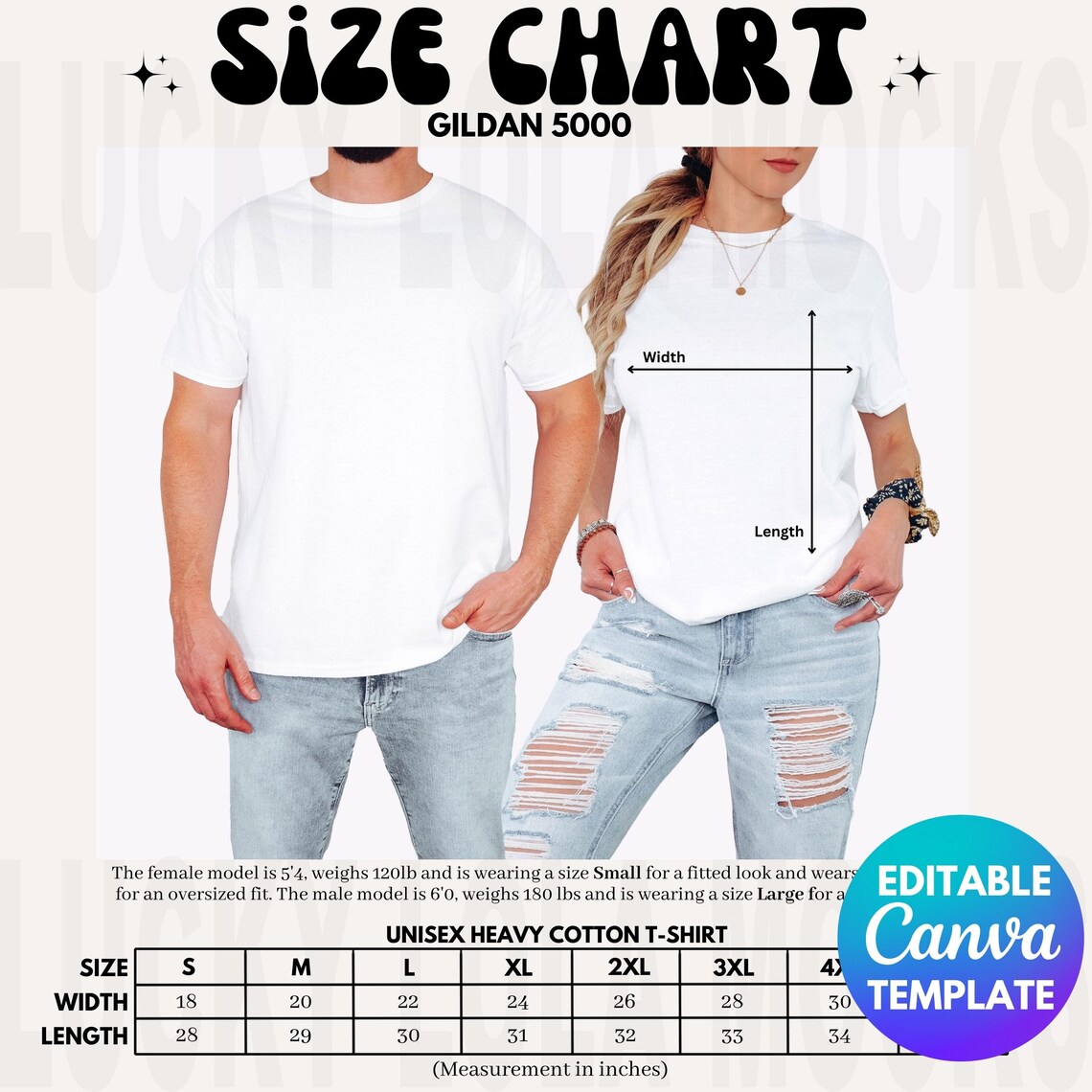 EDITABLE Gildan 5000 Size Chart, Editable Size Chart, Editable Size ...