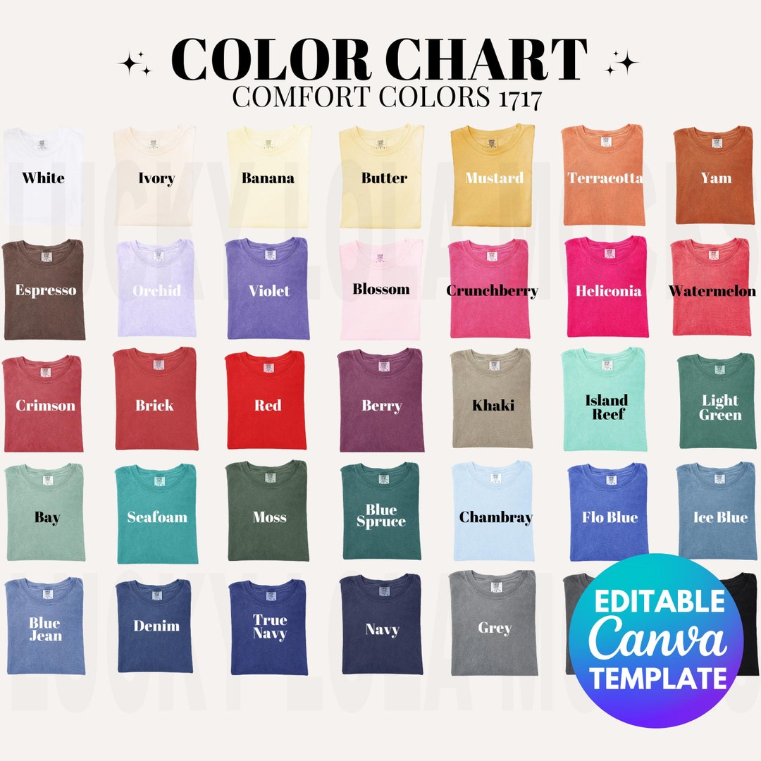 EDITABLE Comfort Colors C1717 Color Chart, Comfort Colors Color Chart ...