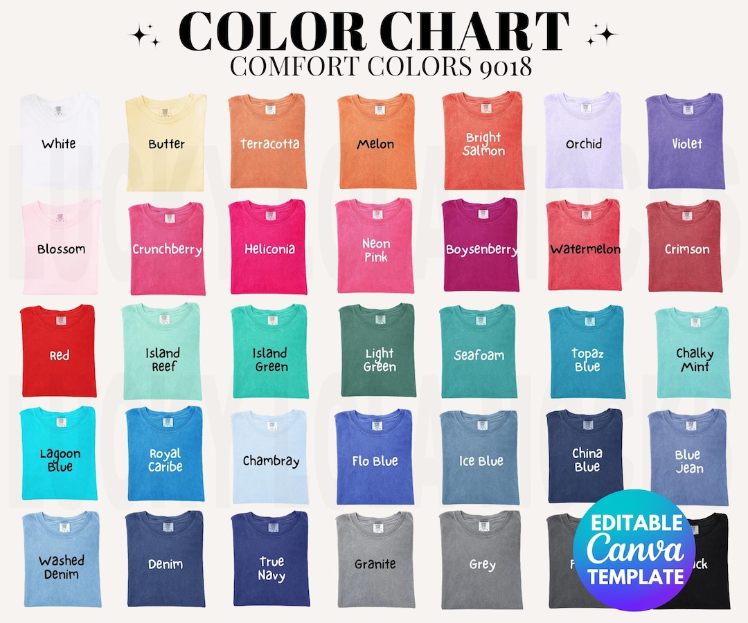 Editable 9018 Comfort Colors Color Chart, 9018 Color Chart Editable ...