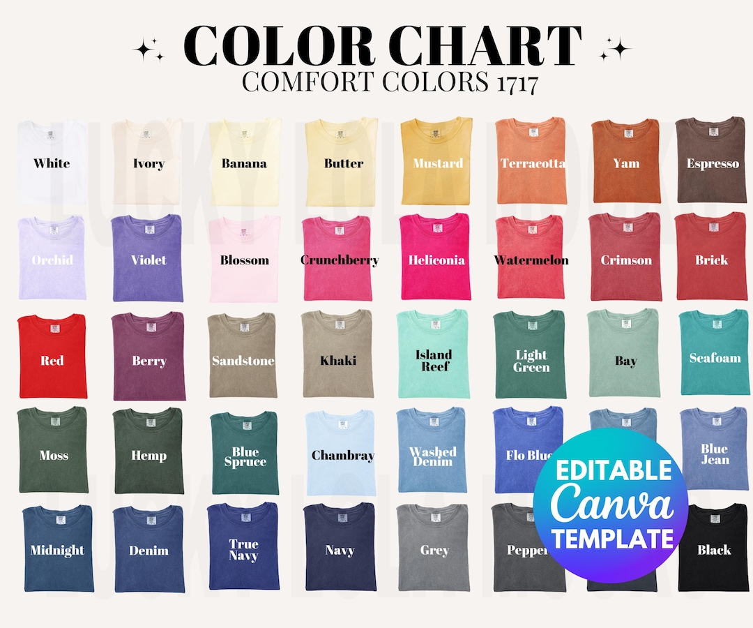 EDITABLE Comfort Colors C1717 Color Chart, Comfort Colors Color Chart ...