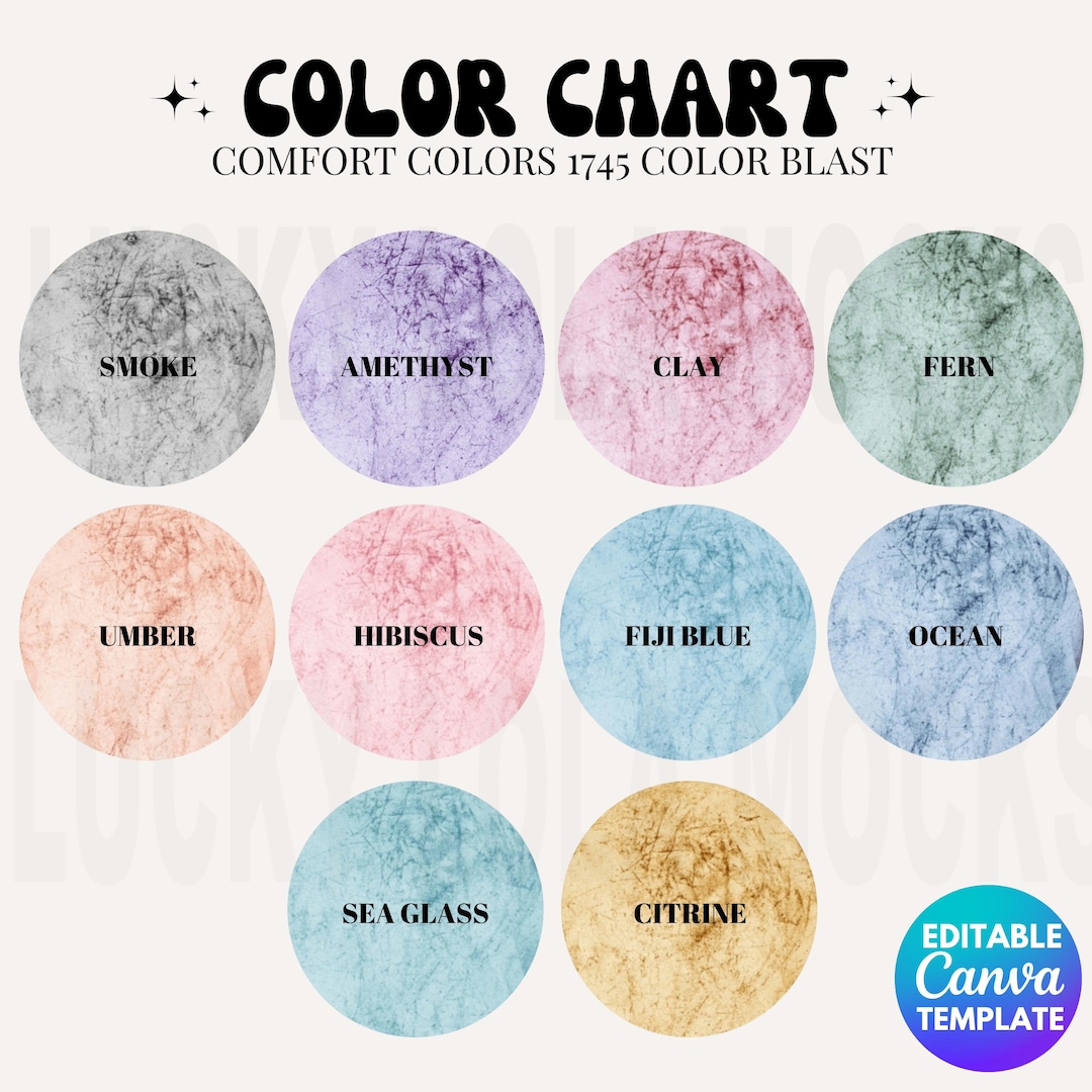 Editable Comfort Colors 1745 Color Chart, Comfort Colors 1745 Color Blast, Colorblast Color ...