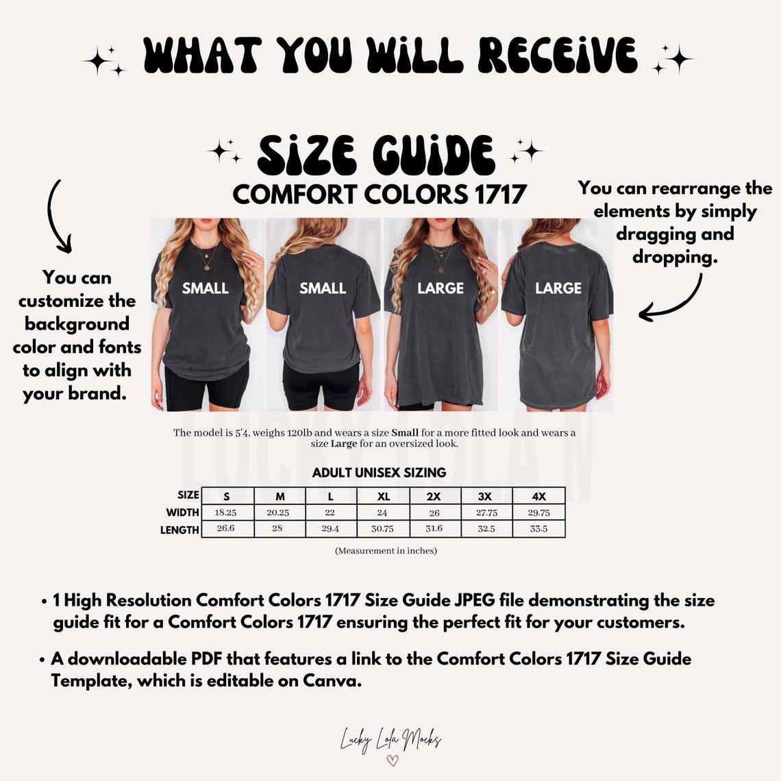 Editable Comfort Colors Size Chart, Oversized Comfort Colors 1717 Size ...