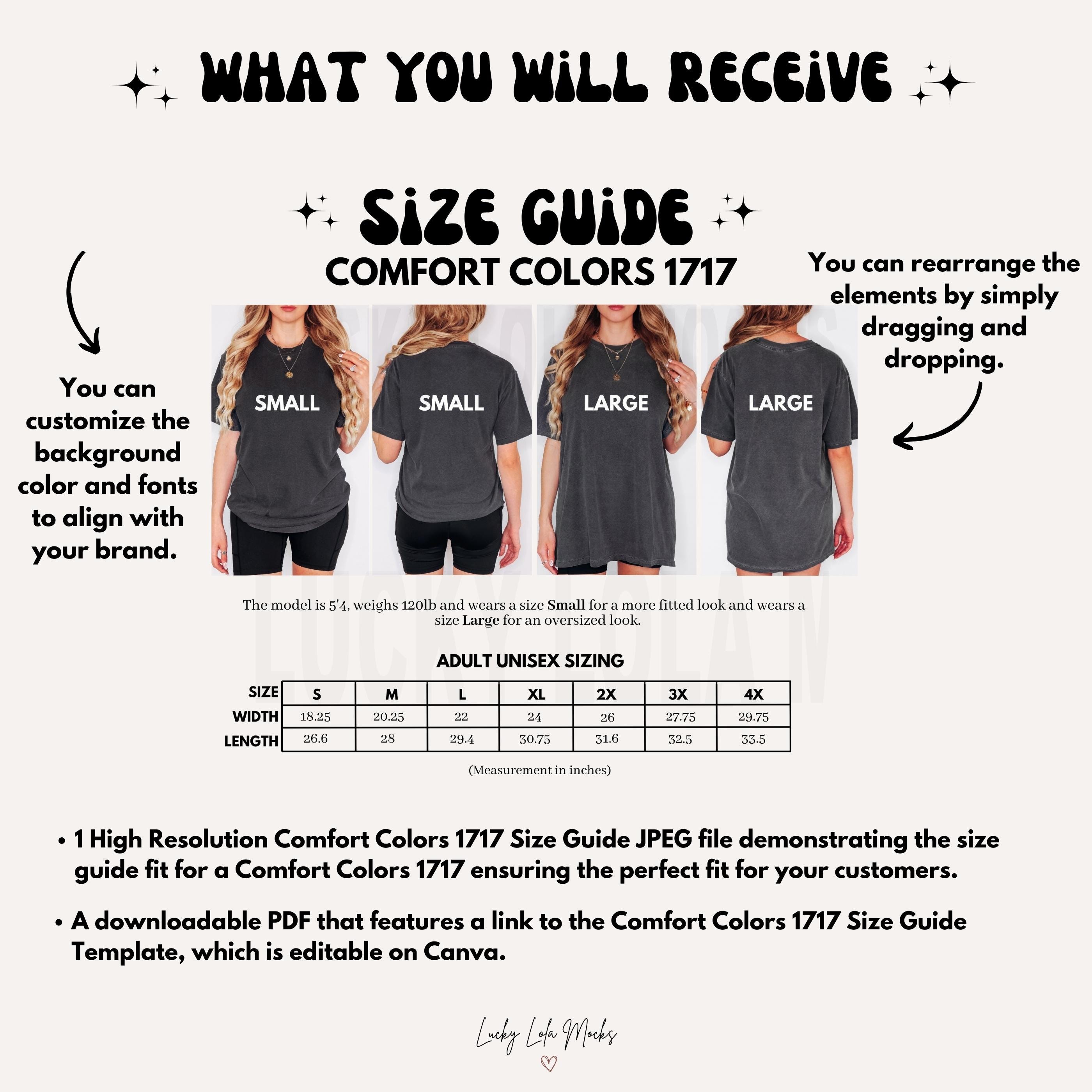 Editable Comfort Colors Size Chart, Oversized Comfort Colors 1717 Size ...