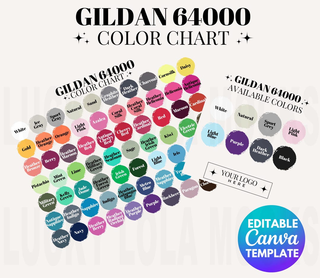 Editable Gildan 64000 Color Chart, Gildan Color Chart, Gildan Tshirt ...