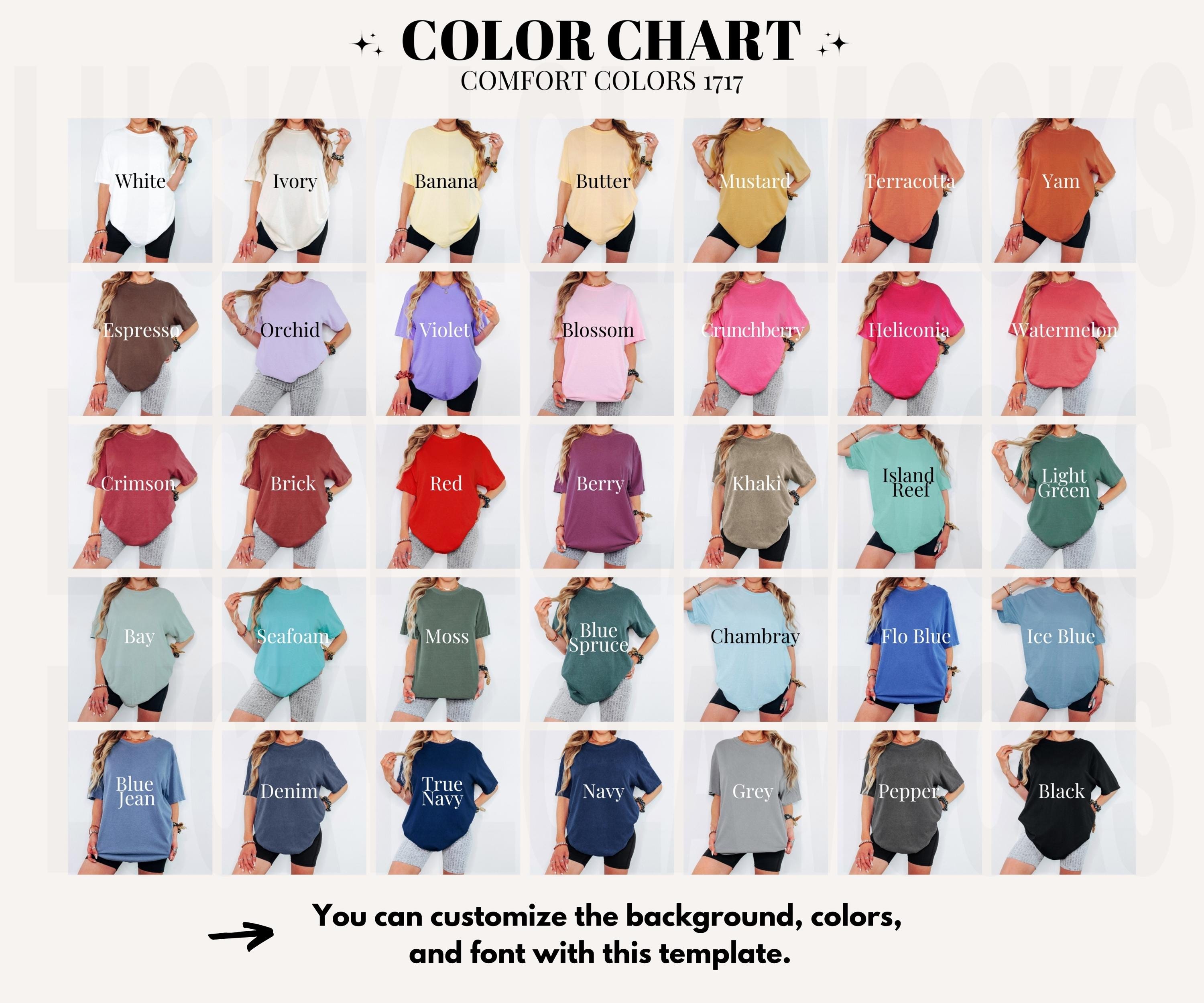Editable Comfort Colors 1717 Color Chart, Comfort Colors Model, C1717 ...