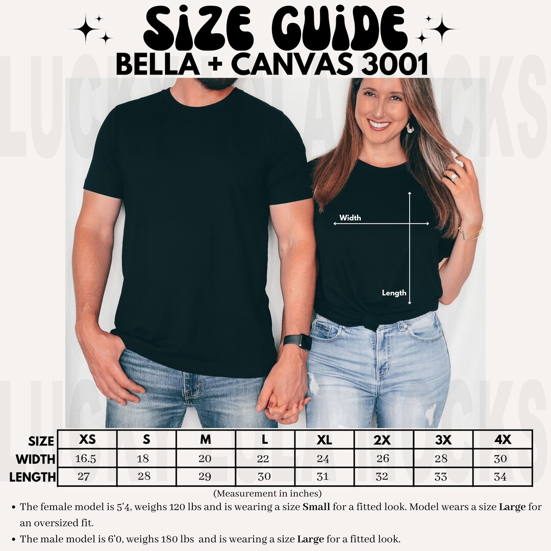 Bella Canvas 3001 Size Chart, Couples Size Chart, Size Guide Mockup ...