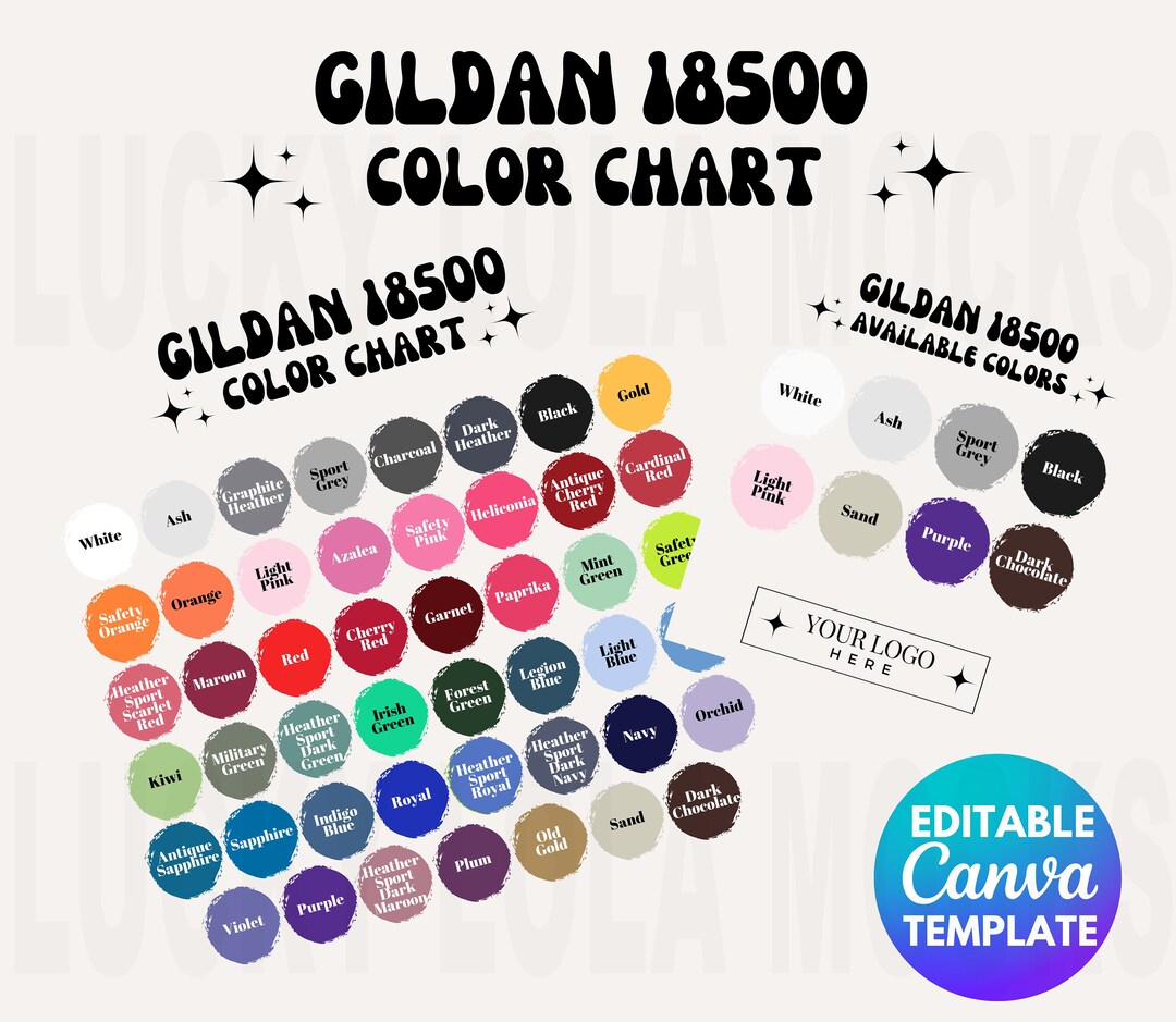 Editable Gildan 18500 Color Chart, Gildan Color Chart, Gildan Hoodie ...