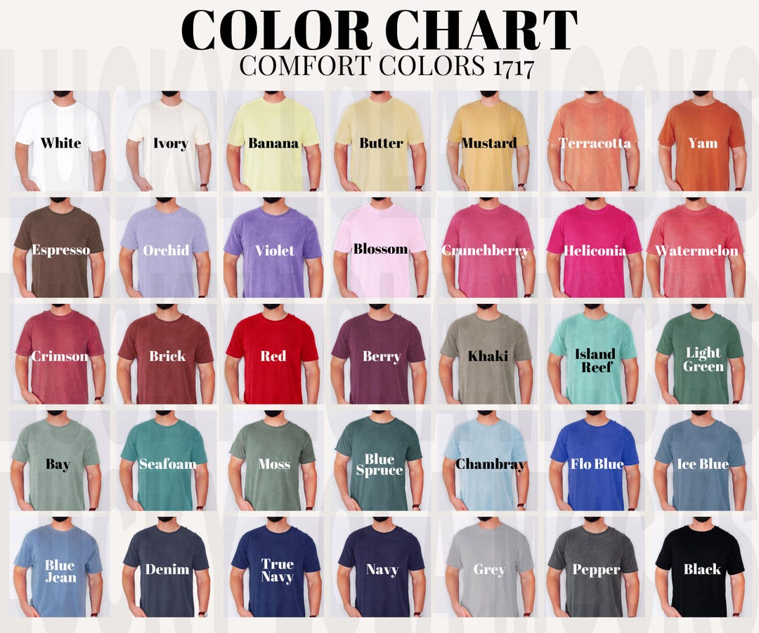 Male Comfort Colors 1717 Color Chart, Comfort Colors Color Chart, 1717 ...