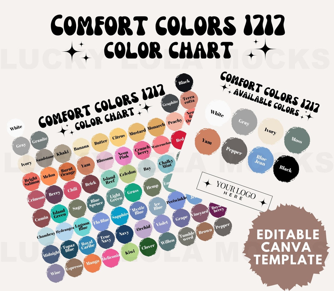 Editable Comfort Colors C1717 Color Chart, Comfort Colors Color Chart ...