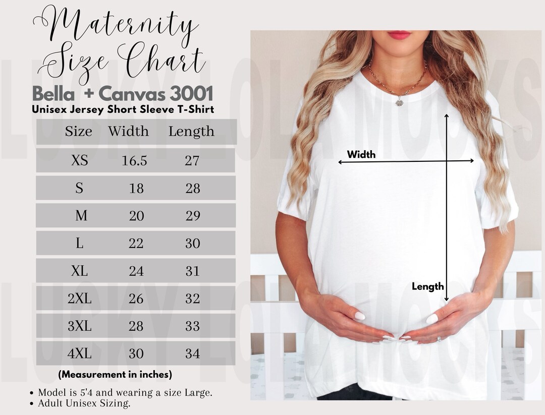Maternity Bella Canvas 3001 Size Chart, Oversized Size Chart, Size ...
