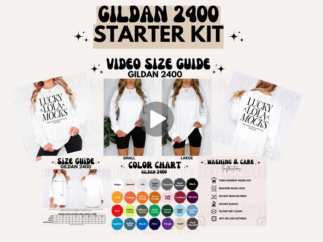 Gildan 2400 Video Starter Kit, Gildan 2400 Video Mockup, Gildan 2400 Color Chart, Gildan 2400 ...