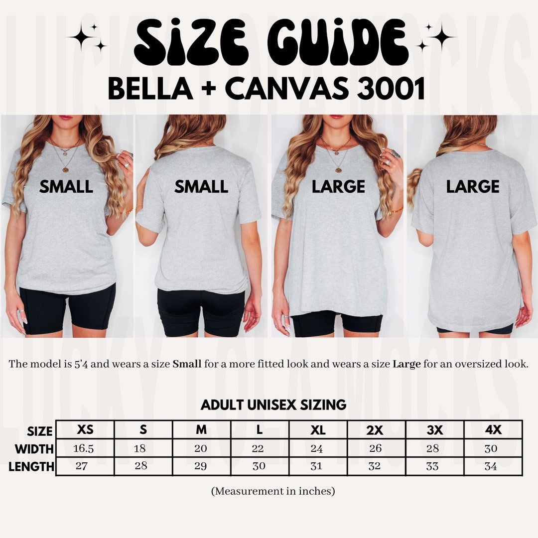 Bella Canvas 3001 Size Chart, Oversized Size Chart, Size Guide Mockup ...