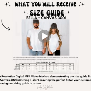 Bella Canvas 3001 Video Size Chart, Oversized Size Chart, Video Mockup ...