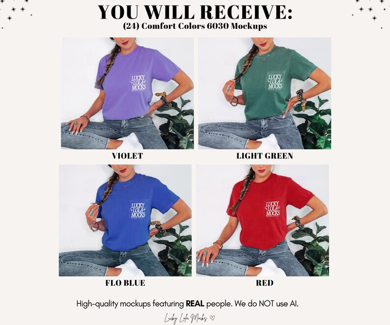 Comfort Colors 6030 Pocket Tee Mockup Bundle, Pocket T-shirt Model ...